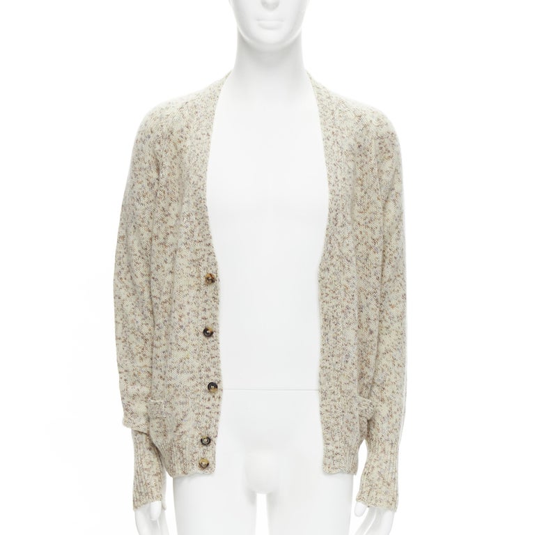 YVES SAINT LAURENT YSL logo speckle grey 100% cashmere cardigan M For ...