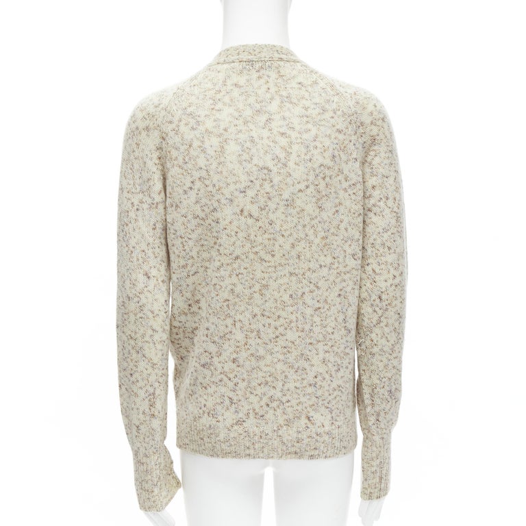 YVES SAINT LAURENT YSL logo speckle grey 100% cashmere cardigan M For ...