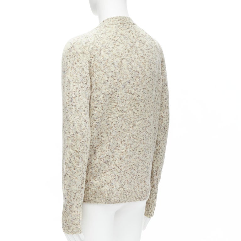 YVES SAINT LAURENT YSL logo speckle grey 100% cashmere cardigan M For ...