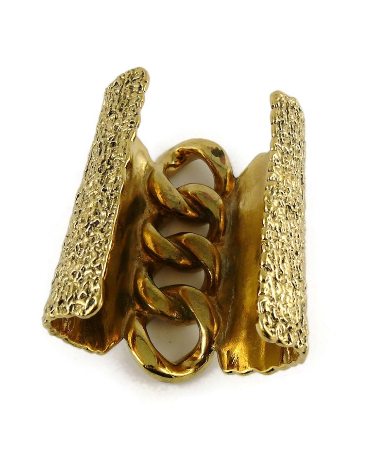 YVES SAINT LAURENT YSL Massive Gold Toned Chain Cuff Bracelet For Sale ...