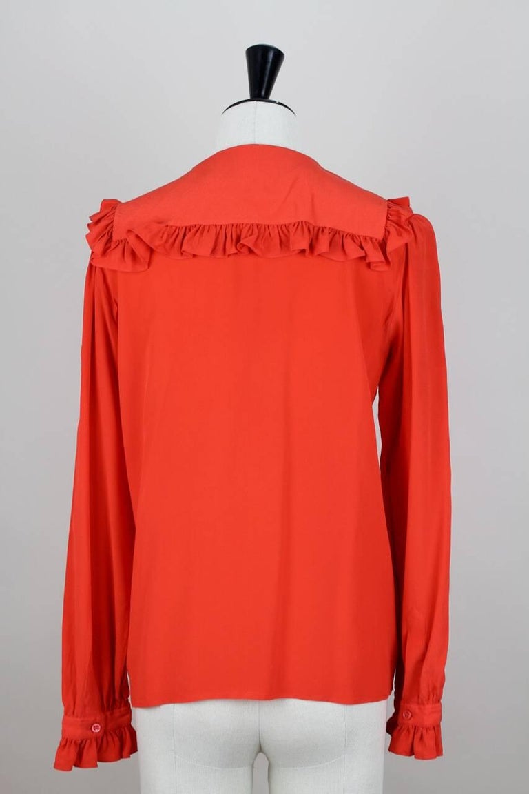 Yves Saint Laurent YSL Orange-Red Silk Ruffle Blouse With Sash/Belt, 1970s at 1stDibs | ysl ...