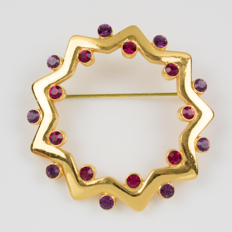 Yves Saint Laurent YSL Purple and Red Jeweled Pin Brooch For Sale at ...