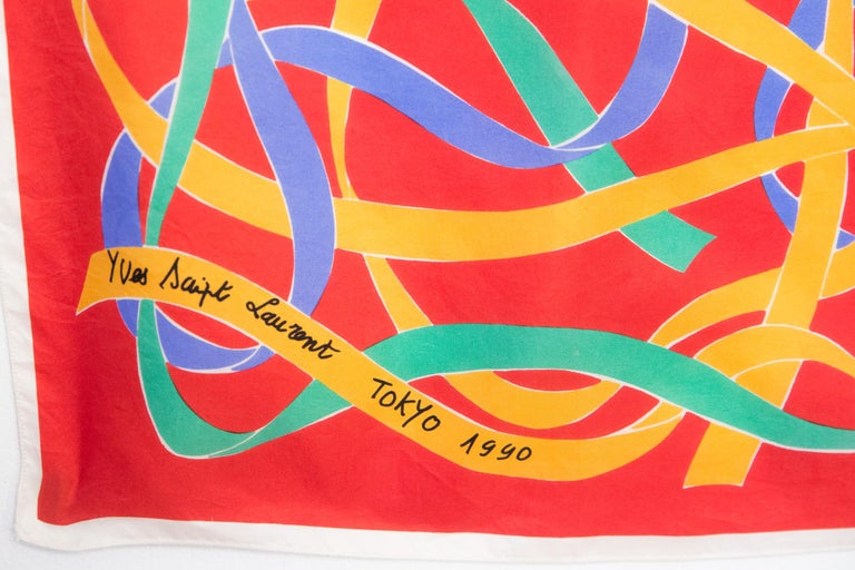 Yves Saint Laurent YSL Red Ribbons Tokyo 1990 Silk Scarf For Sale at ...