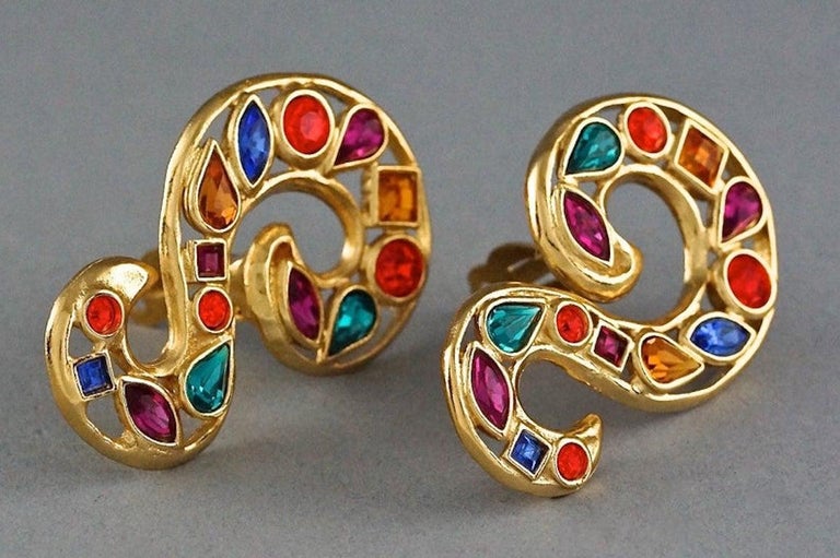 YVES SAINT LAURENT YSL Robert Goossens Scroll Multi Colored Rhinestone ...