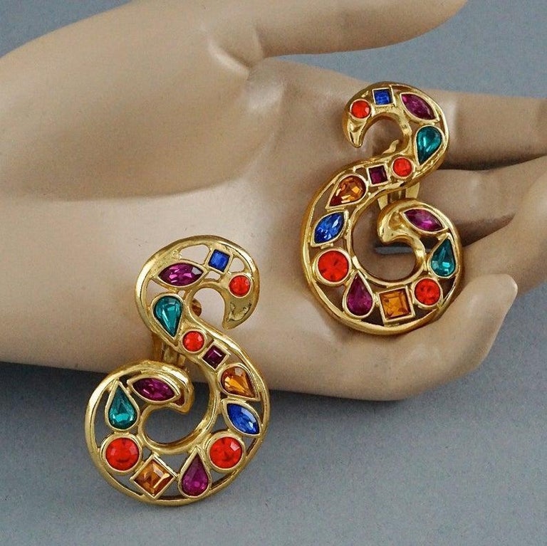 YVES SAINT LAURENT YSL Robert Goossens Scroll Multi Colored Rhinestone ...