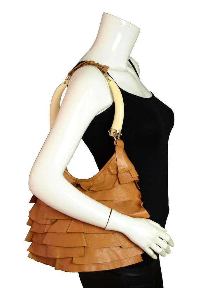 Yves Saint Laurent YSL St. Tropez Mombasa Ruffled Bag w/Horn Handles rt ...