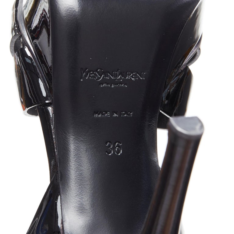 YVES SAINT LAURENT YSL Tribute 75 black patent T-strap platform sandals ...