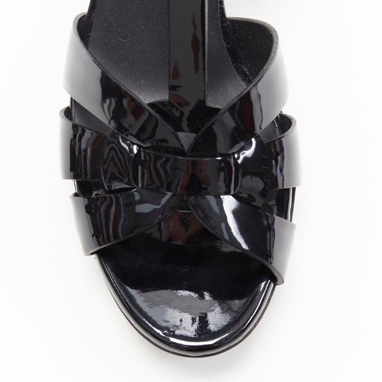 YVES SAINT LAURENT YSL Tribute 75 black patent T-strap platform sandals ...