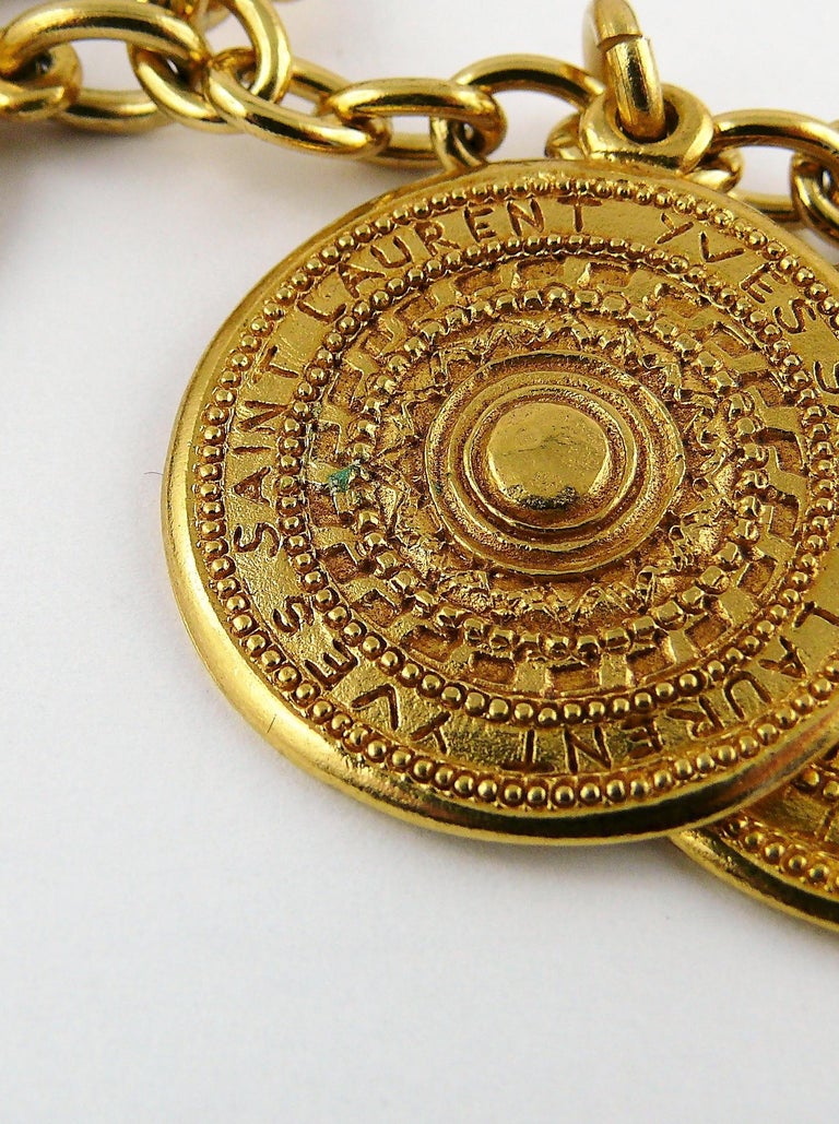 Yves Saint Laurent YSL Two Tiered Ethnic Aztec Disc Medallion Charm ...