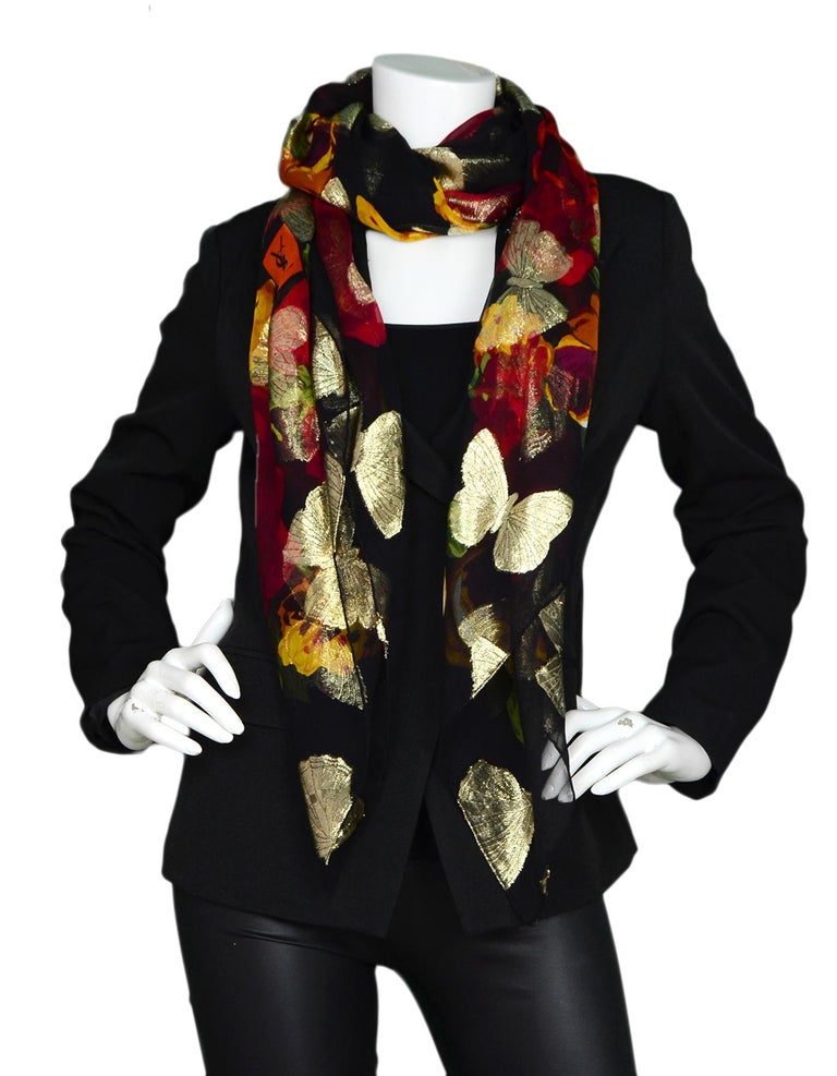 Yves Saint Laurent YSL Vintage Black/Red Sheer Scarf W/ Gold Lame ...