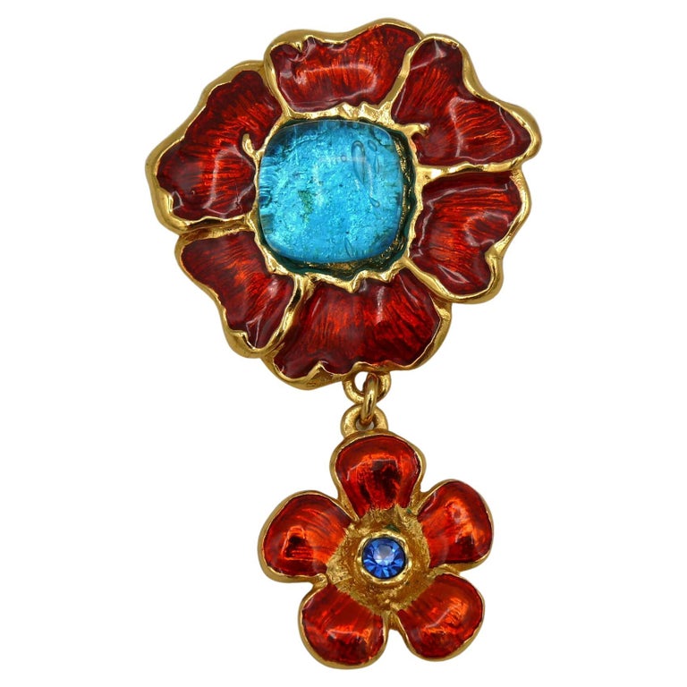 YVES SAINT LAURENT YSL Vintage Enamel Floral Pendant For Sale at 1stDibs