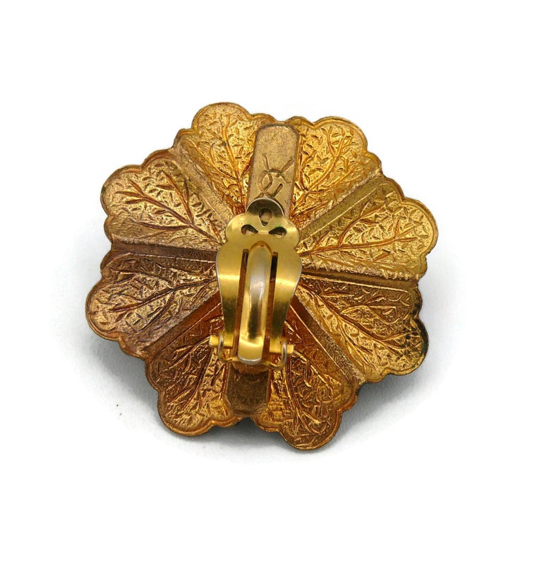 YVES SAINT LAURENT YSL Vintage Enamel Flower Pearl Clip-On Earrings For ...