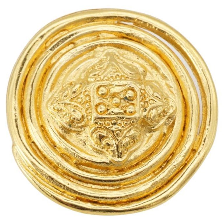 Yves Saint Laurent YSL Vintage Floral Nest Round Badge Openwork Gold ...