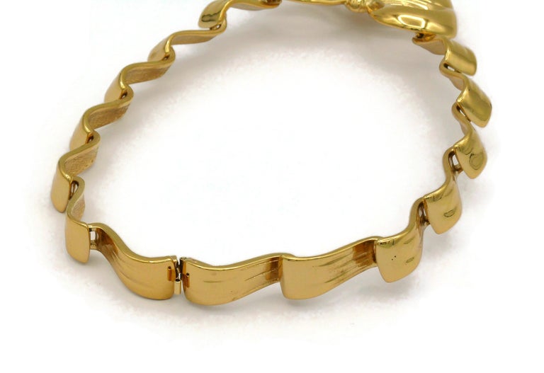 YVES SAINT LAURENT YSL Vintage Gold Tone Bow Ribbon Choker Necklace For ...