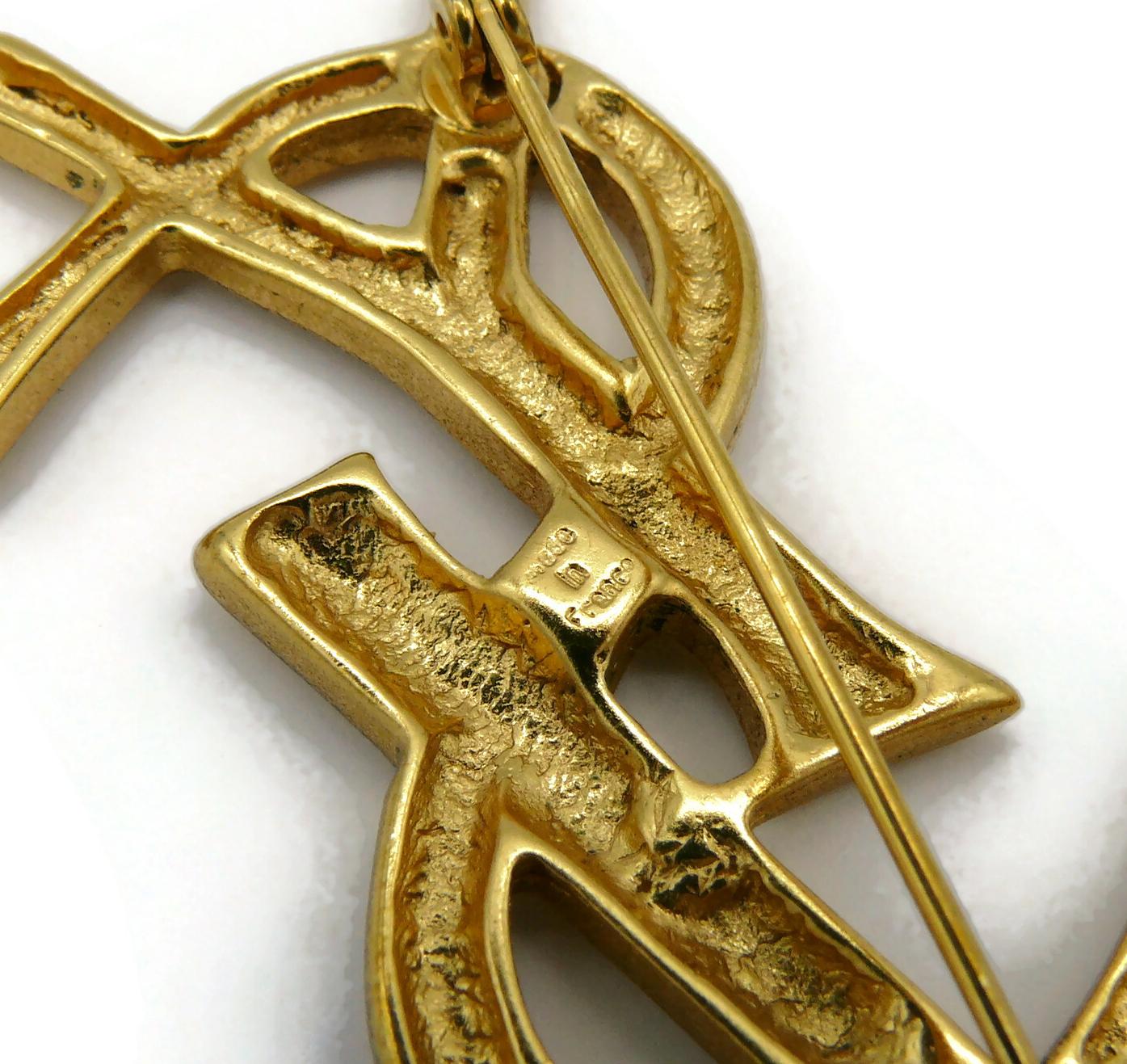 YVES SAINT LAURENT YSL Vintage Gold Tone Logo Brooch For Sale at ...