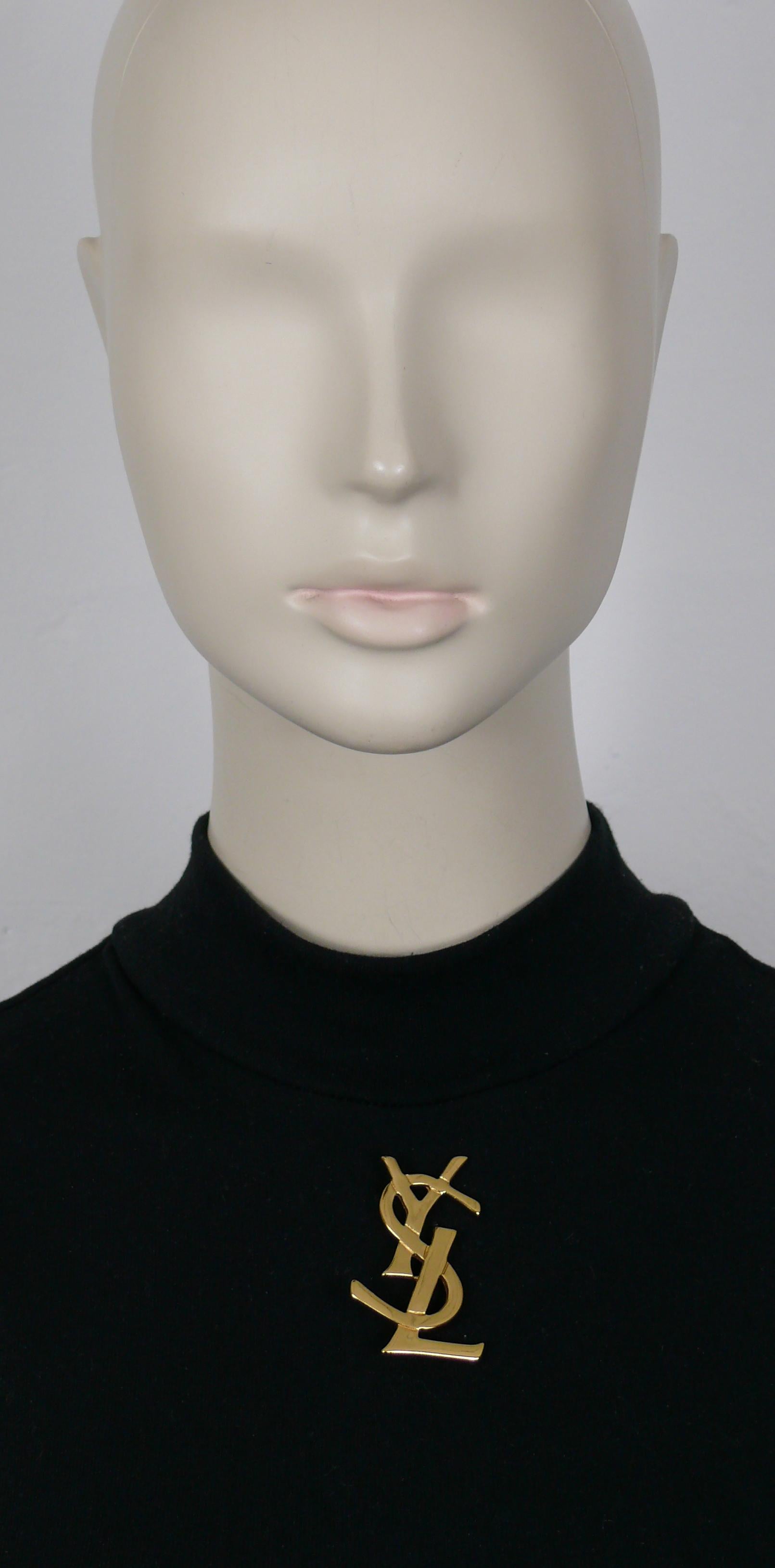 YVES SAINT LAURENT YSL Vintage Gold Tone Logo Brooch For Sale at ...