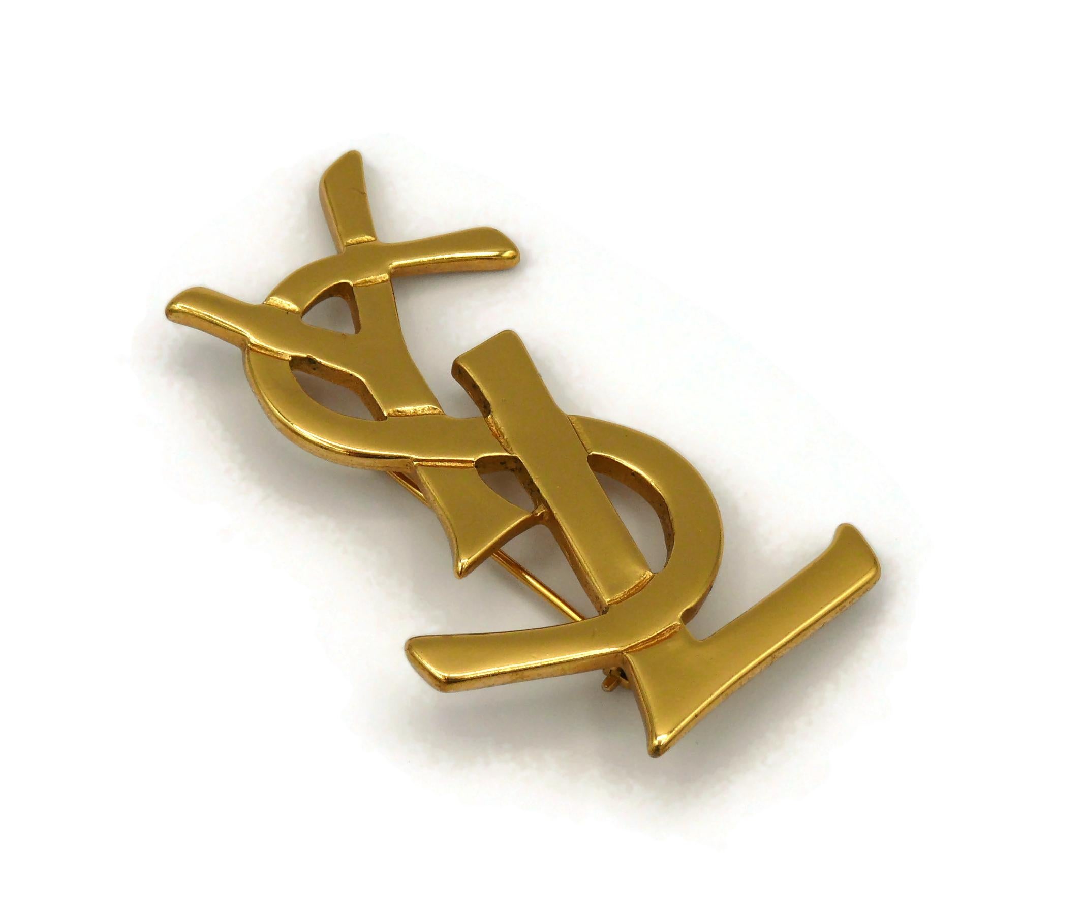 YVES SAINT LAURENT YSL Vintage Gold Tone Logo Brooch For Sale at ...