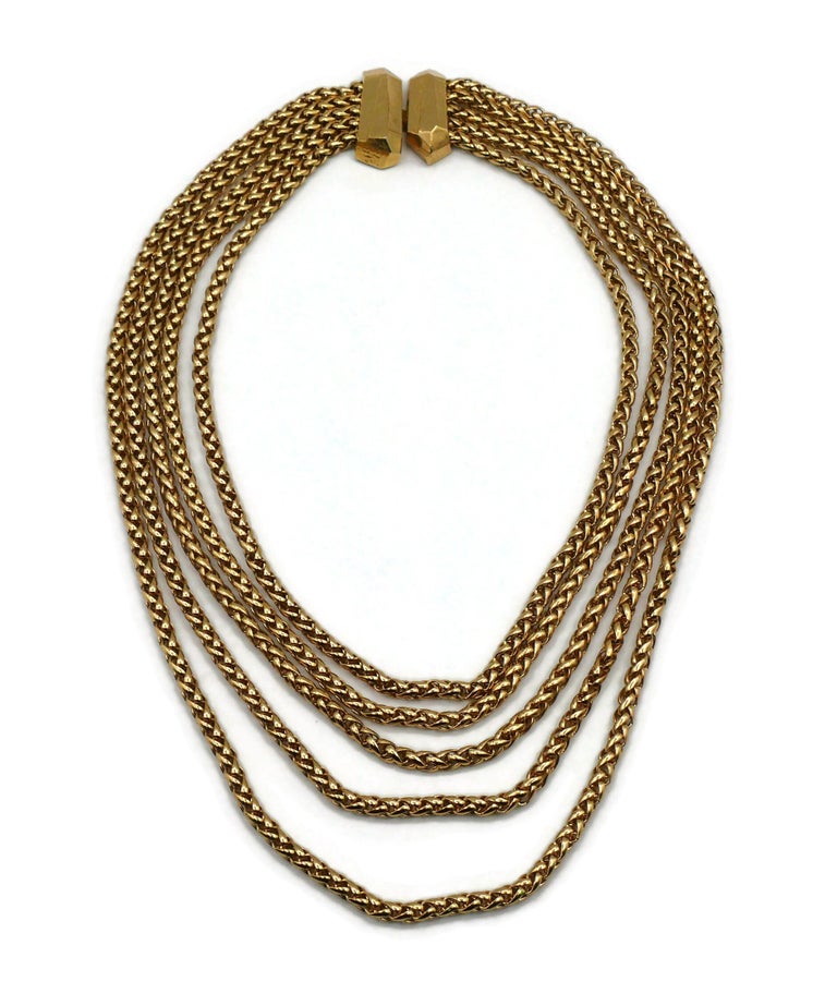 YVES SAINT LAURENT YSL Vintage Gold Tone Multi-Strand Chain Necklace ...