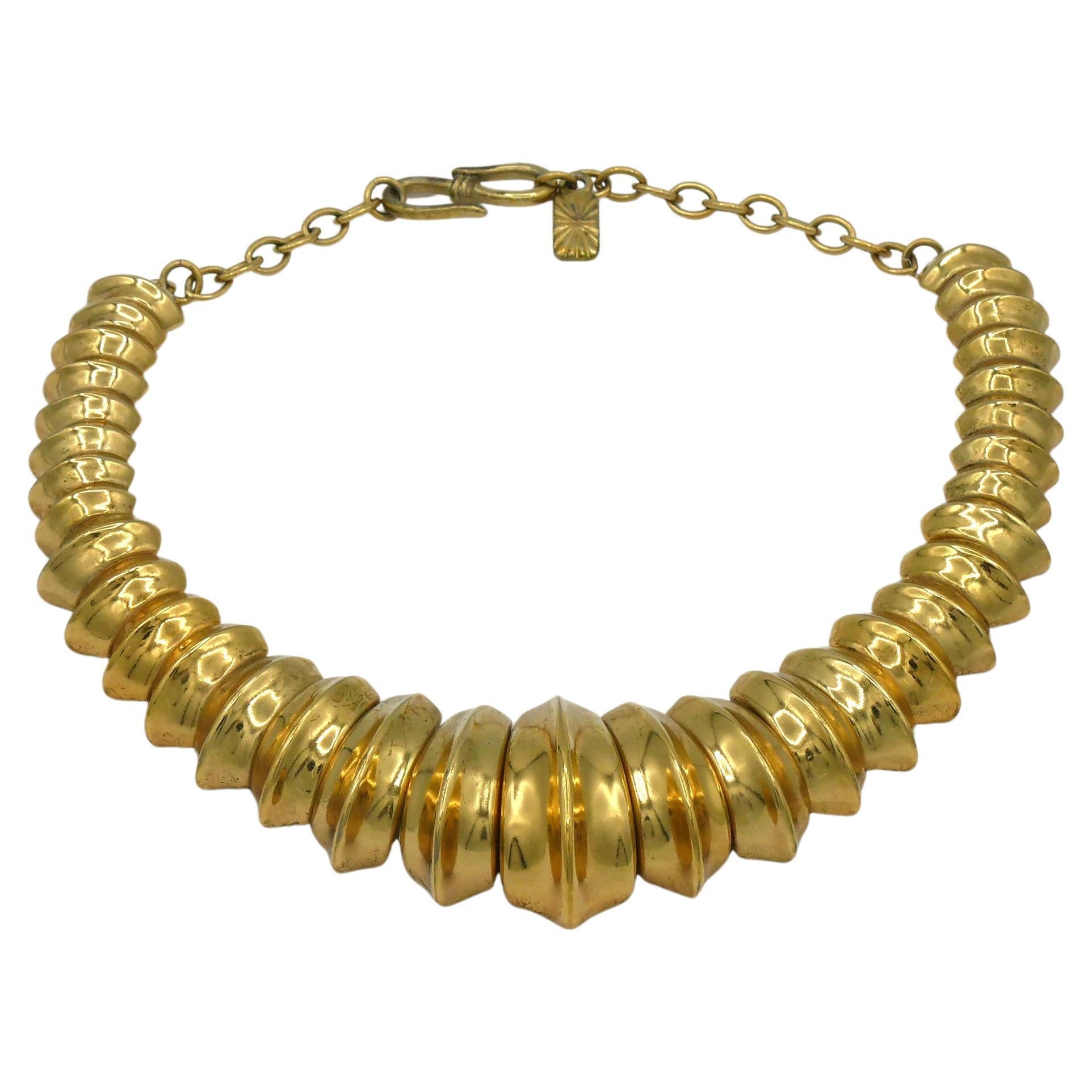 YVES SAINT LAURENT YSL Vintage Gold Tone Reptile Scale Necklace at 1stDibs