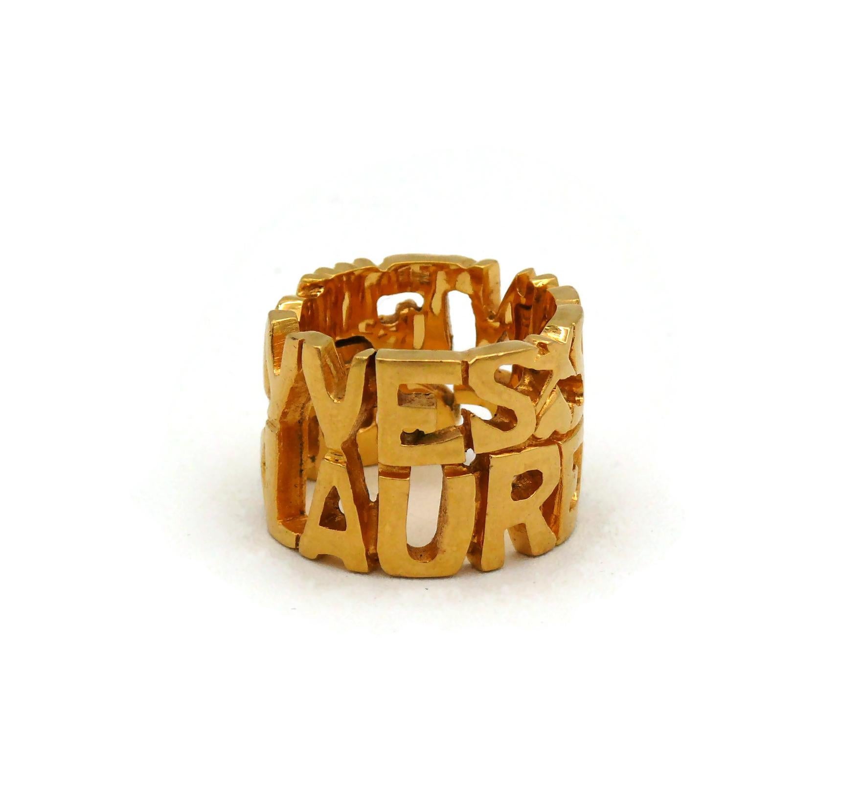 YVES SAINT LAURENT YSL Vintage Gold Tone Signature Ring For Sale at ...