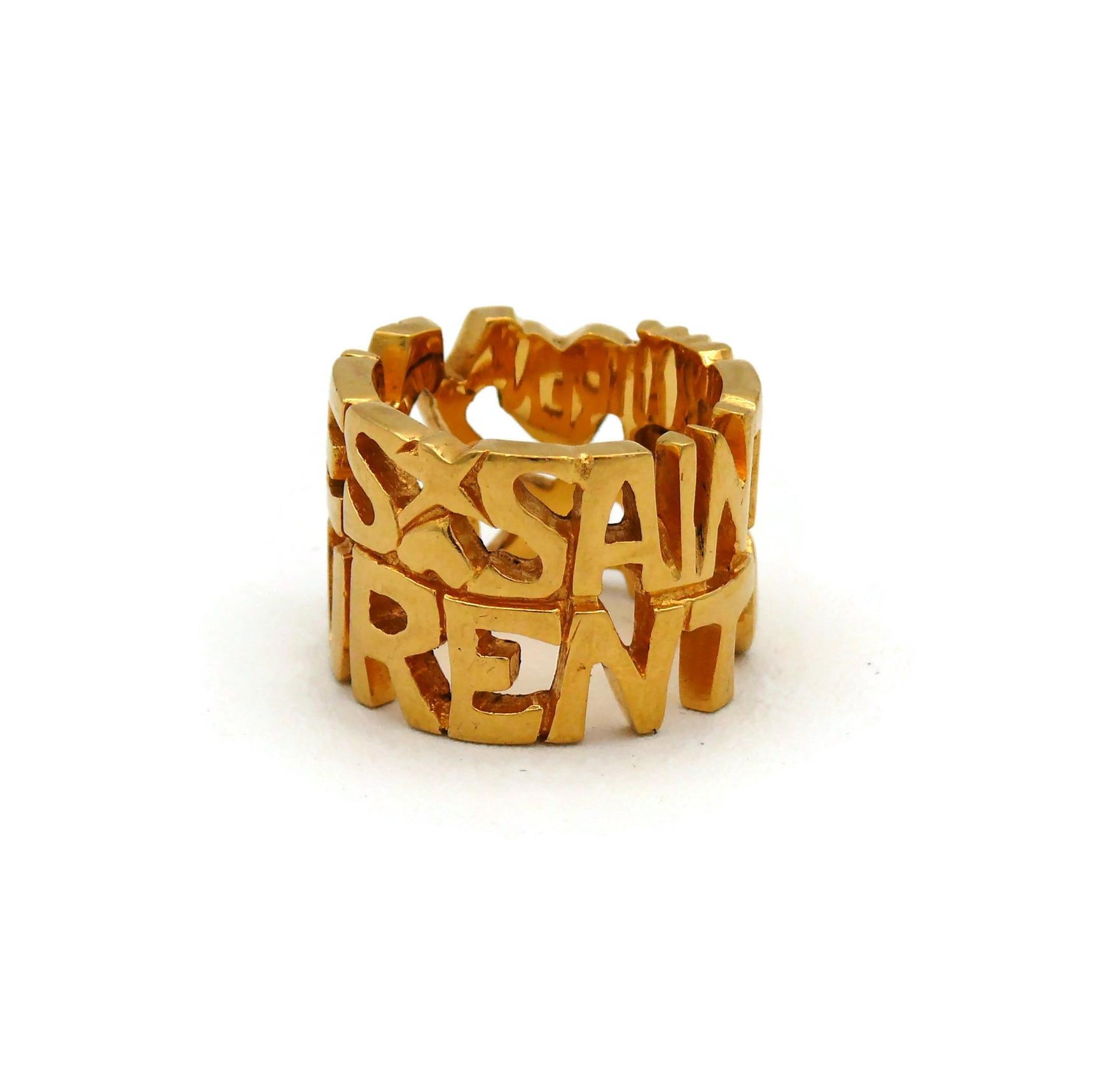 YVES SAINT LAURENT YSL Vintage Gold Tone Signature Ring For Sale at ...