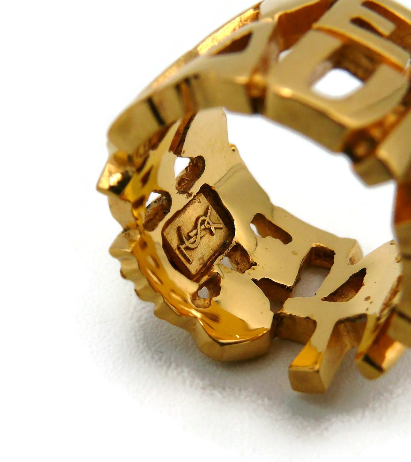 YVES SAINT LAURENT YSL Vintage Gold Tone Signature Ring For Sale at ...