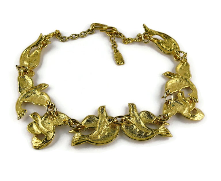 Yves Saint Laurent YSL Vintage Gold Toned Bird Necklace For Sale at 1stDibs