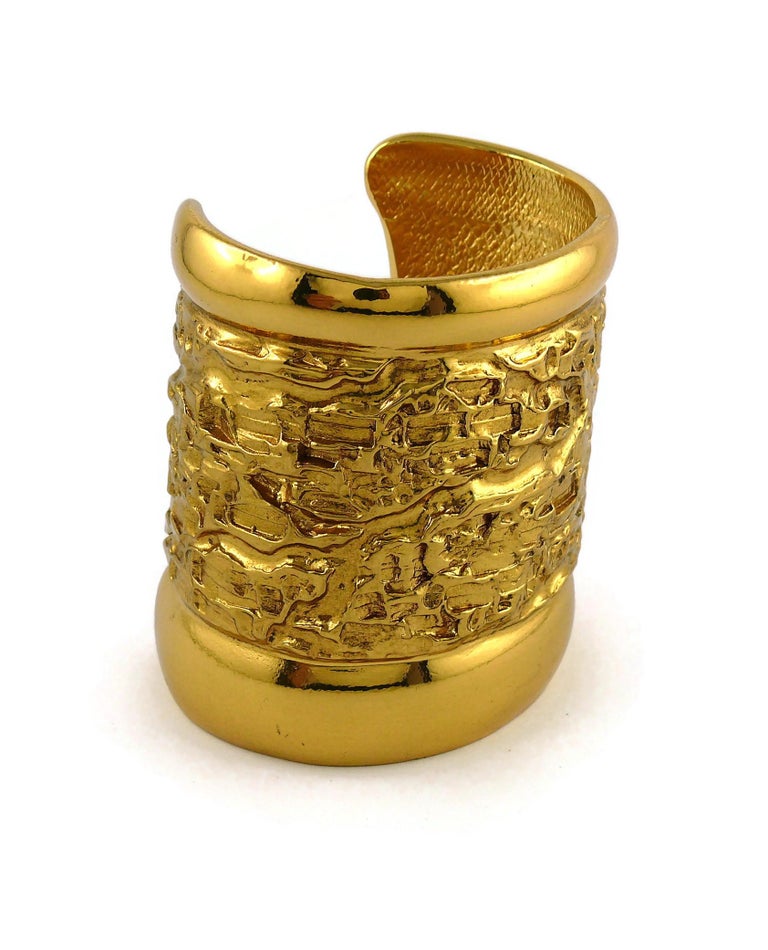 Yves Saint Laurent YSL Vintage Gold Toned Lava Textured Wide Cuff ...