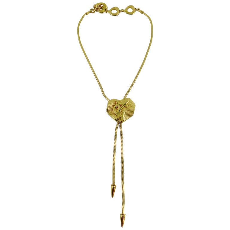 Yves Saint Laurent YSL Vintage Gold Toned Logo Heart Snake Chain ...