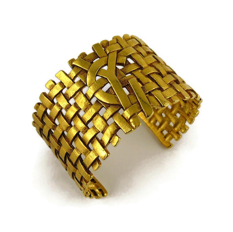 Yves Saint Laurent YSL Vintage Gold Toned Woven Cuff Bracelet For Sale ...