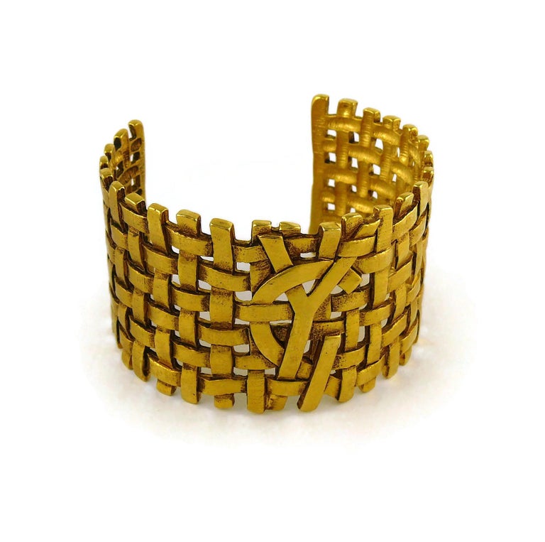 Yves Saint Laurent YSL Vintage Gold Toned Woven Cuff Bracelet For Sale ...