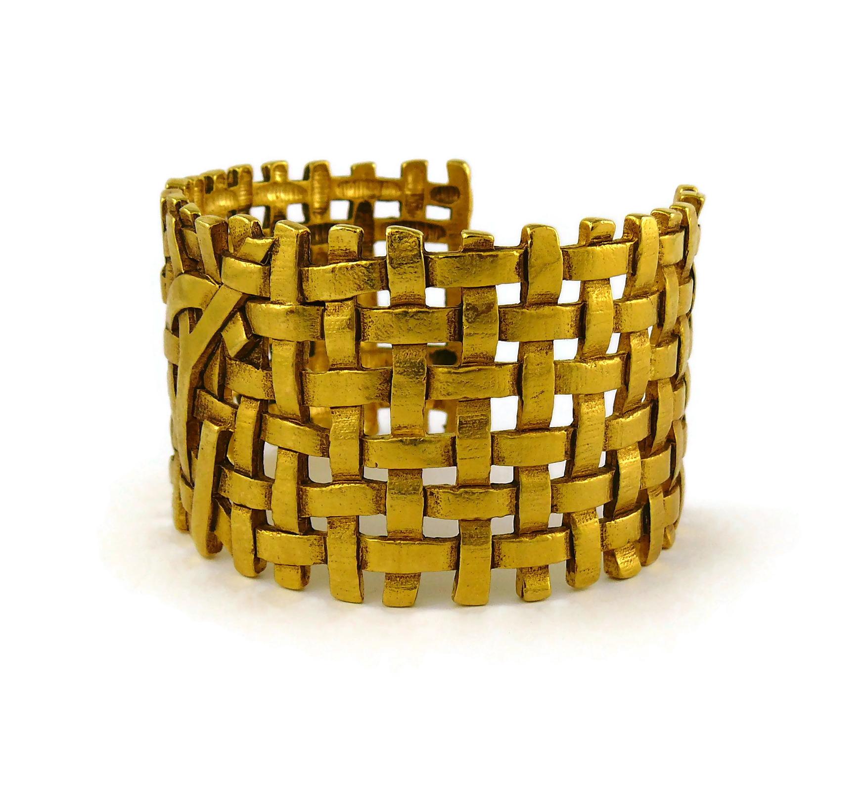 Yves Saint Laurent YSL Vintage Gold Toned Woven Cuff Bracelet at 1stDibs