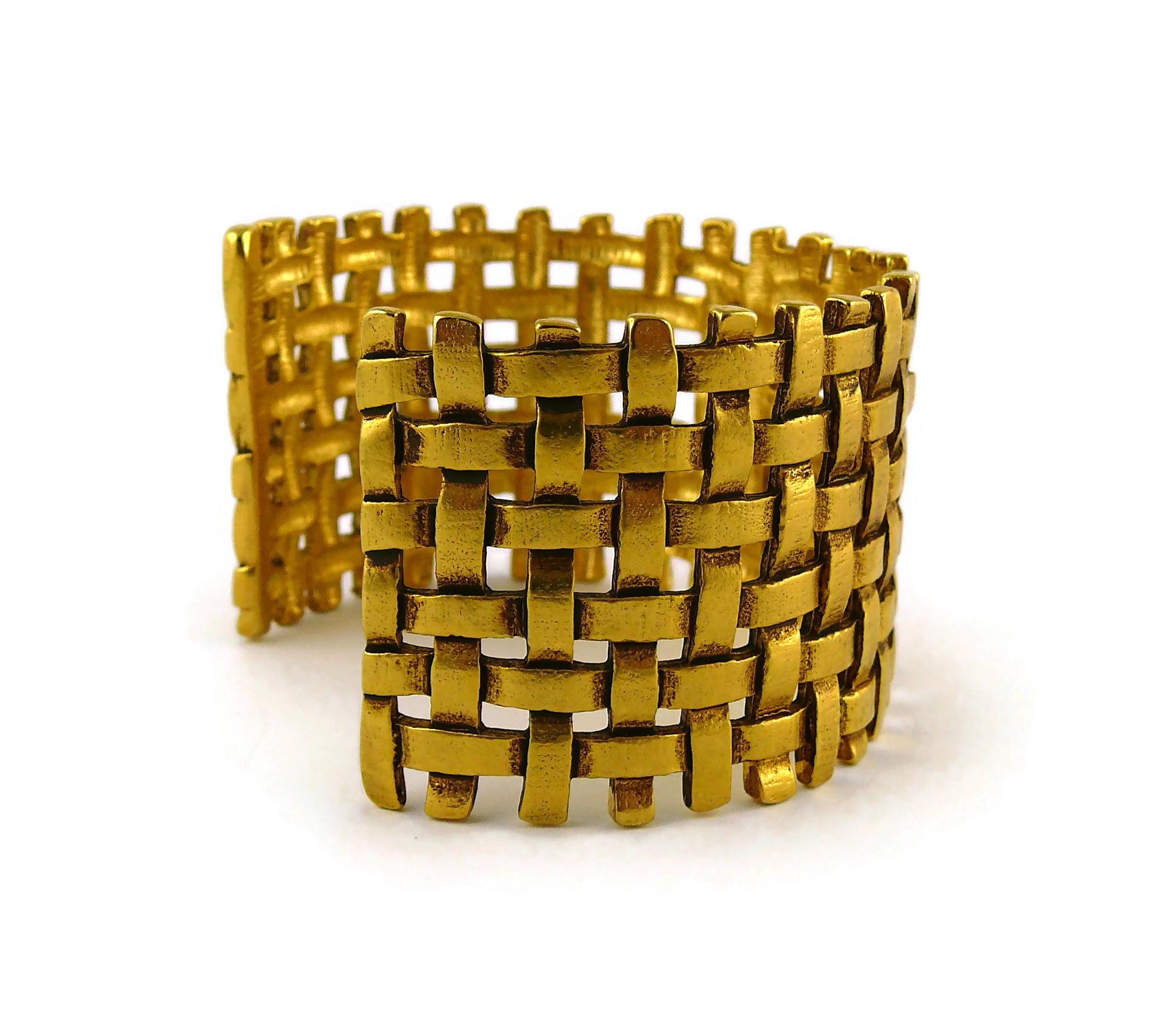 Yves Saint Laurent YSL Vintage Gold Toned Woven Cuff Bracelet at 1stDibs