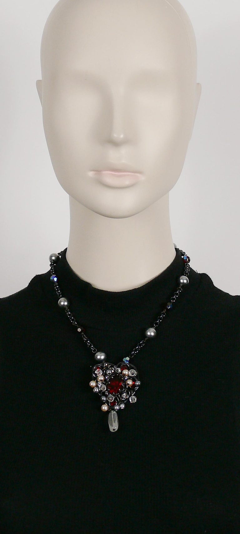 Yves Saint Laurent YSL Vintage Iconic Bejeweled Heart Pendant Necklace ...