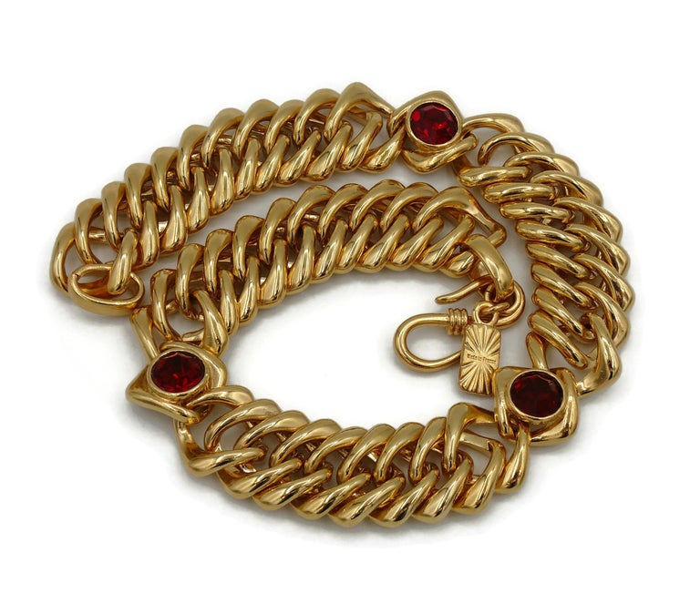 Yves Saint Laurent YSL Vintage Iconic Jewelled Gold Toned Curb Chain ...