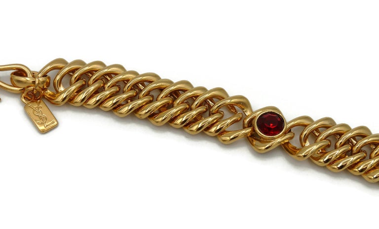 Yves Saint Laurent YSL Vintage Iconic Jewelled Gold Toned Curb Chain ...