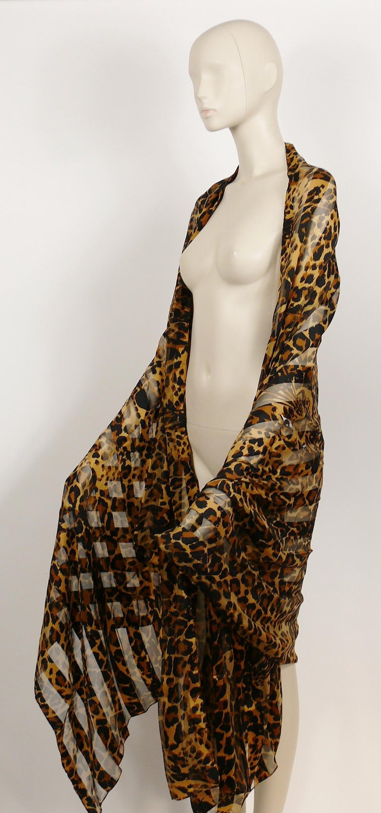 Yves Saint Laurent YSL Vintage Iconic Leopard Striped Sheer Print Stole ...
