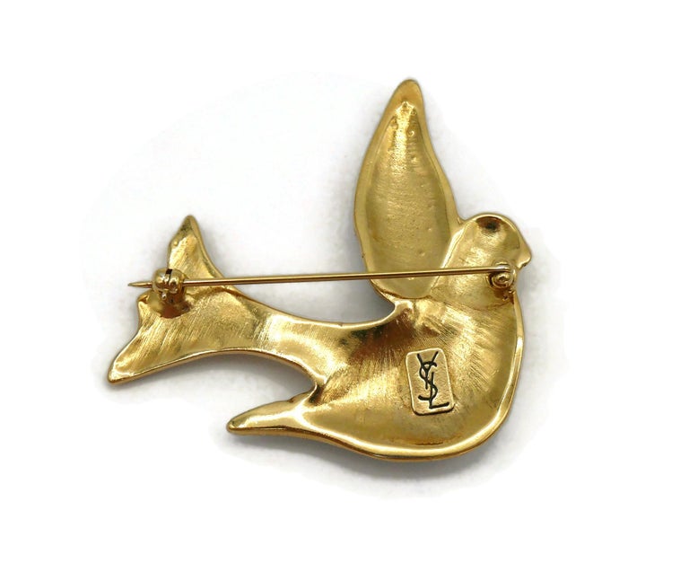 YVES SAINT LAURENT YSL Vintage Jewelled Bird Motif Brooch For Sale at ...