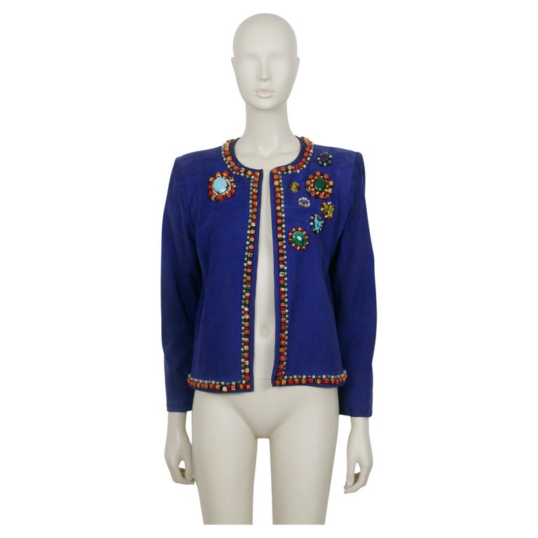 Yves Saint Laurent YSL Vintage Jewelled Blue Lambskin Jacket For Sale ...