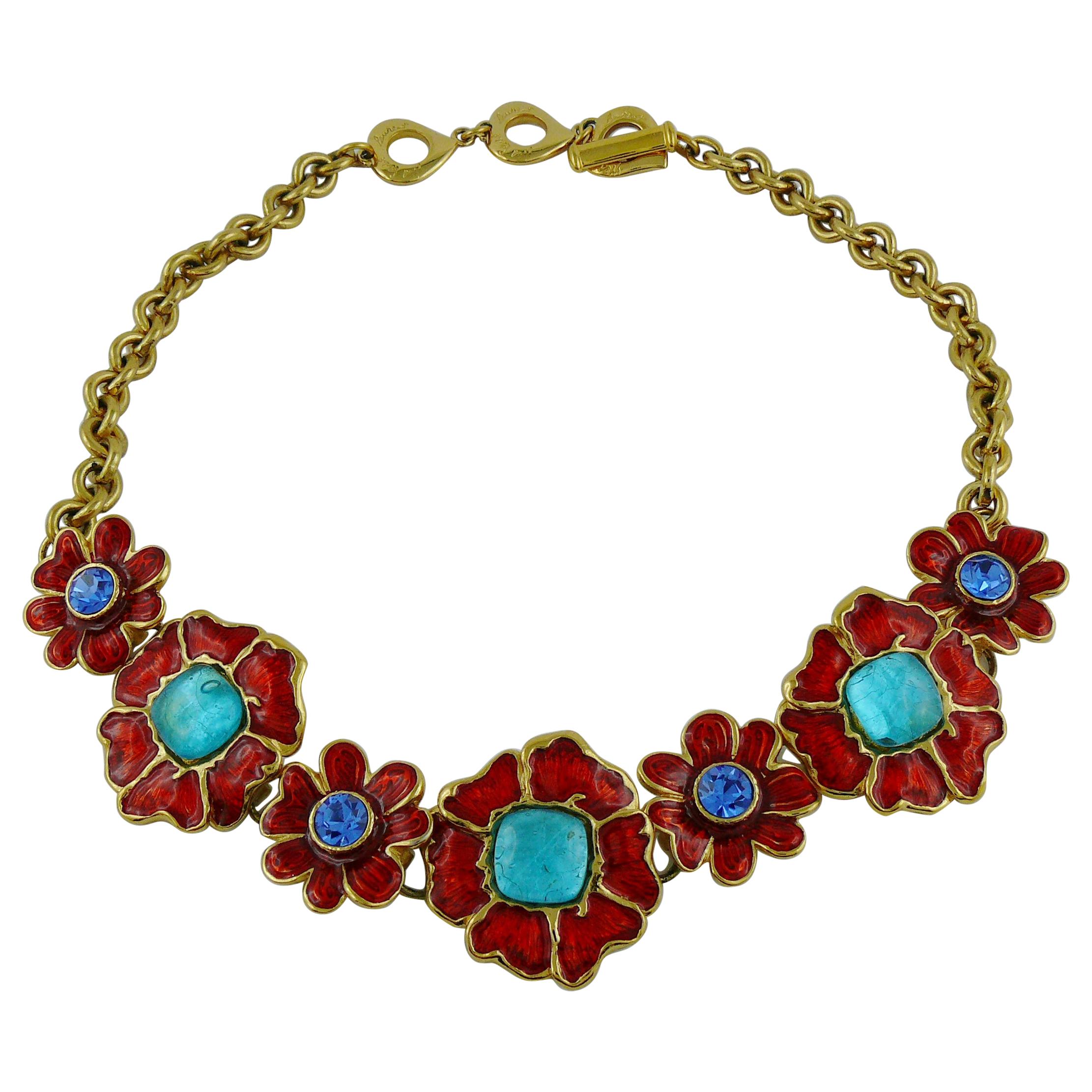 Yves Saint Laurent YSL Vintage Jewelled Enamel Floral Necklace at 1stDibs