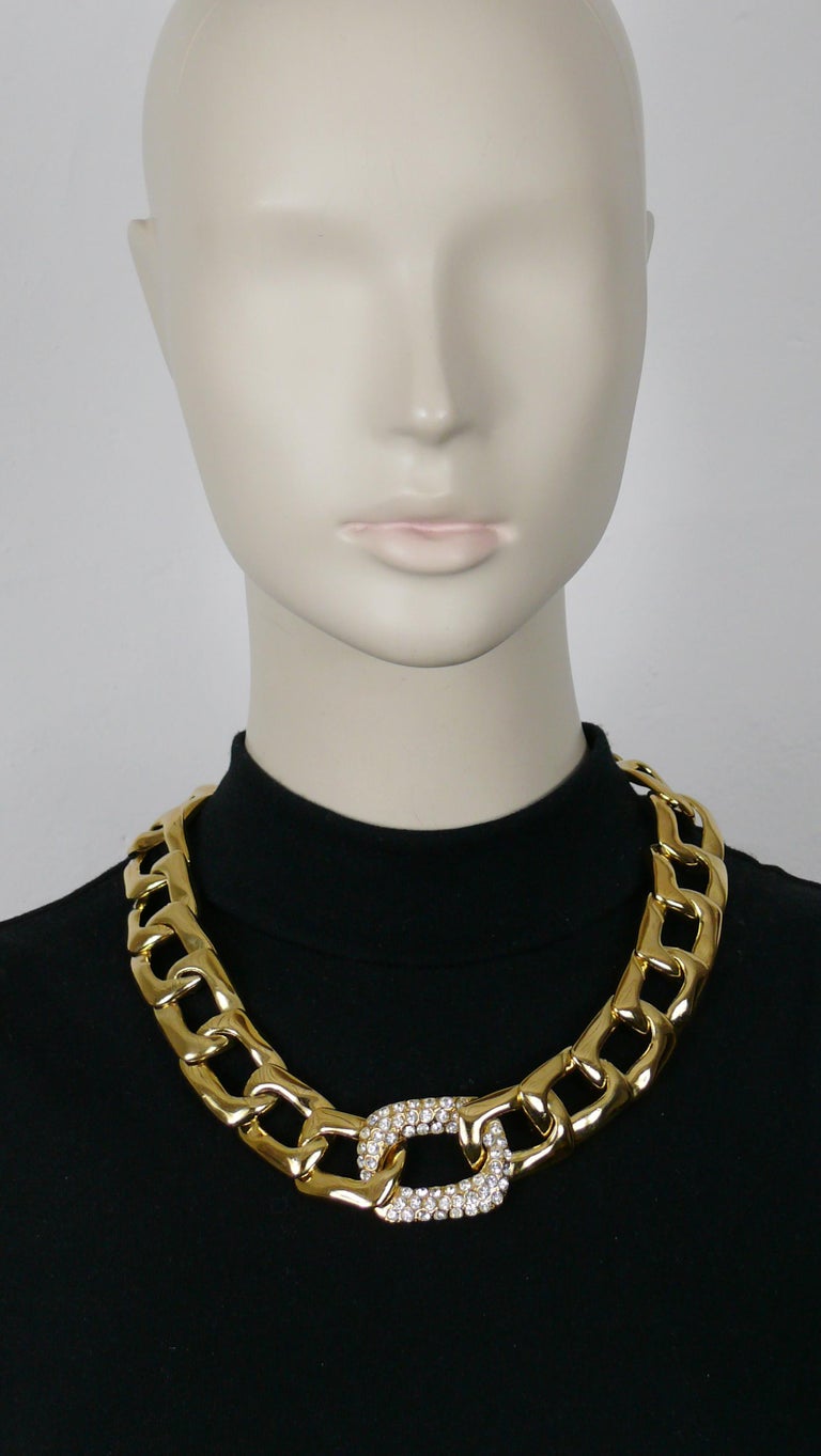 YVES SAINT LAURENT YSL Vintage Jewelled Gold Tone Curb Chain Necklace ...