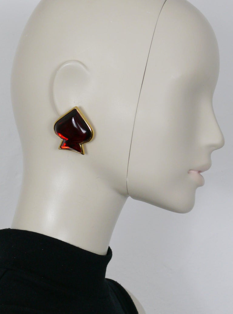 YVES SAINT LAURENT YSL Vintage Red Spade Clip-On Earrings For Sale at ...