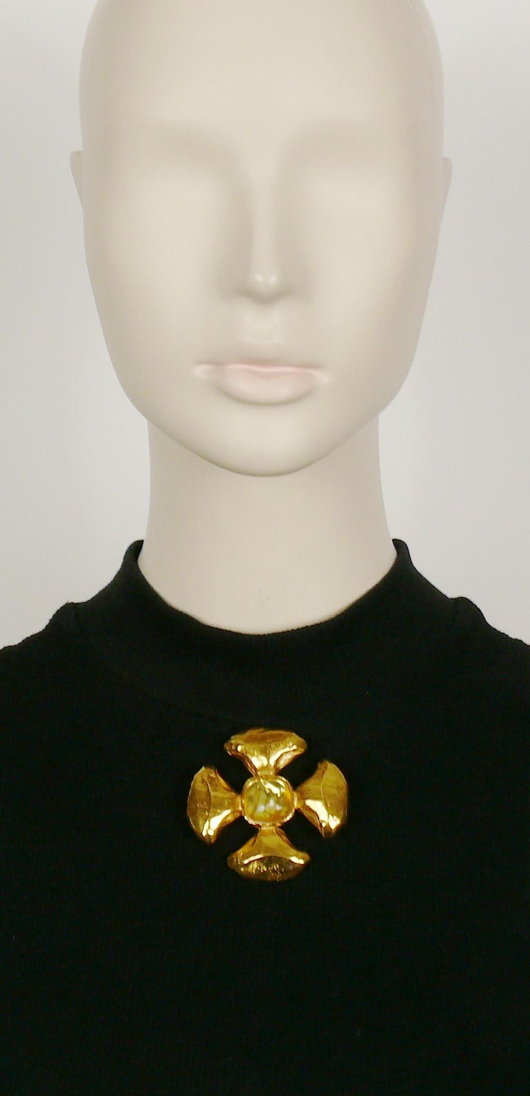 Yves Saint Laurent YSL Vintage Resin Cabochon Maltese Cross Brooch ...