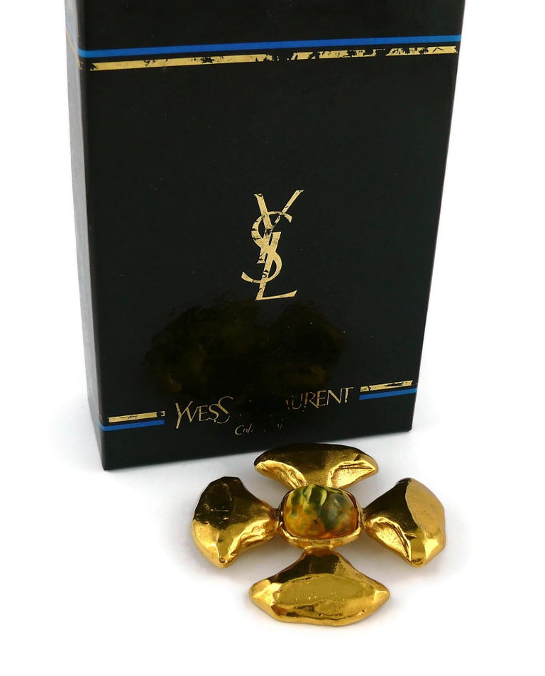 Yves Saint Laurent YSL Vintage Resin Cabochon Maltese Cross Brooch ...
