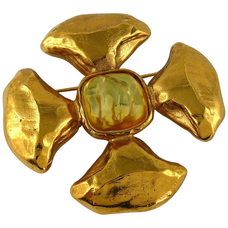 Yves Saint Laurent YSL Vintage Resin Cabochon Maltese Cross Brooch ...