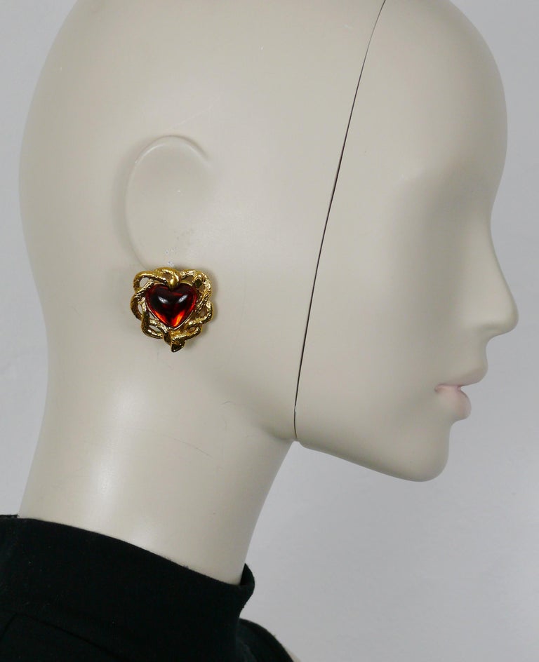 YVES SAINT LAURENT YSL Vintage Snake Serpent Heart Clip-On Earrings For ...
