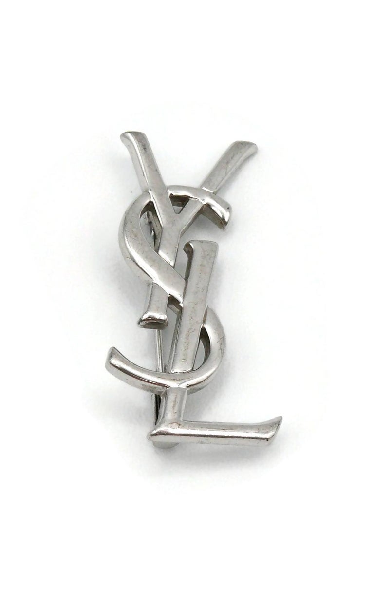 Yves Saint Laurent YSL Vintage Sterling Silver Logo Brooch For Sale at ...