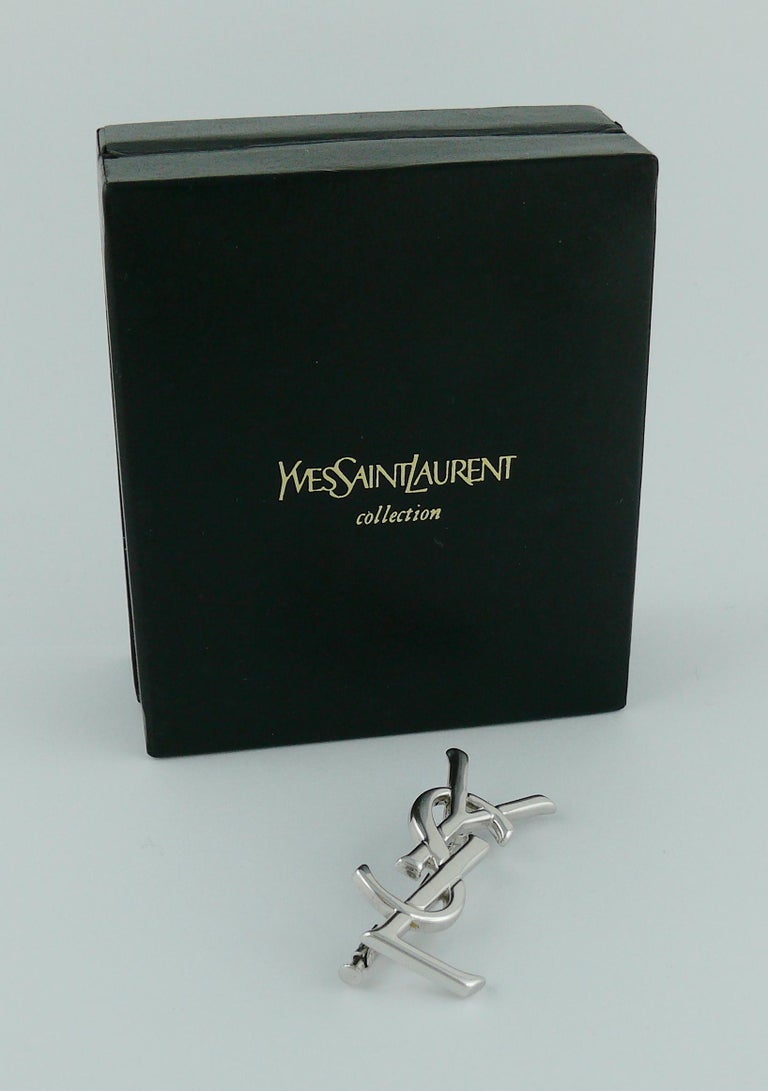 Yves Saint Laurent YSL Vintage Sterling Silver Logo Brooch at 1stDibs ...