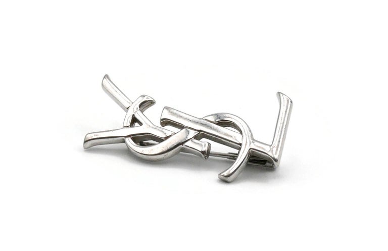 Yves Saint Laurent YSL Vintage Sterling Silver Logo Brooch For Sale at ...