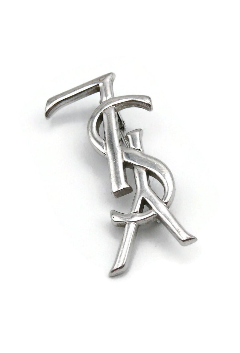 Yves Saint Laurent YSL Vintage Sterling Silver Logo Brooch For Sale at ...